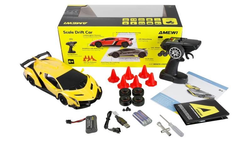 Lamborghini Veneno RC Drift Car 4WD LED 1:18 RTR licencované žluté ...